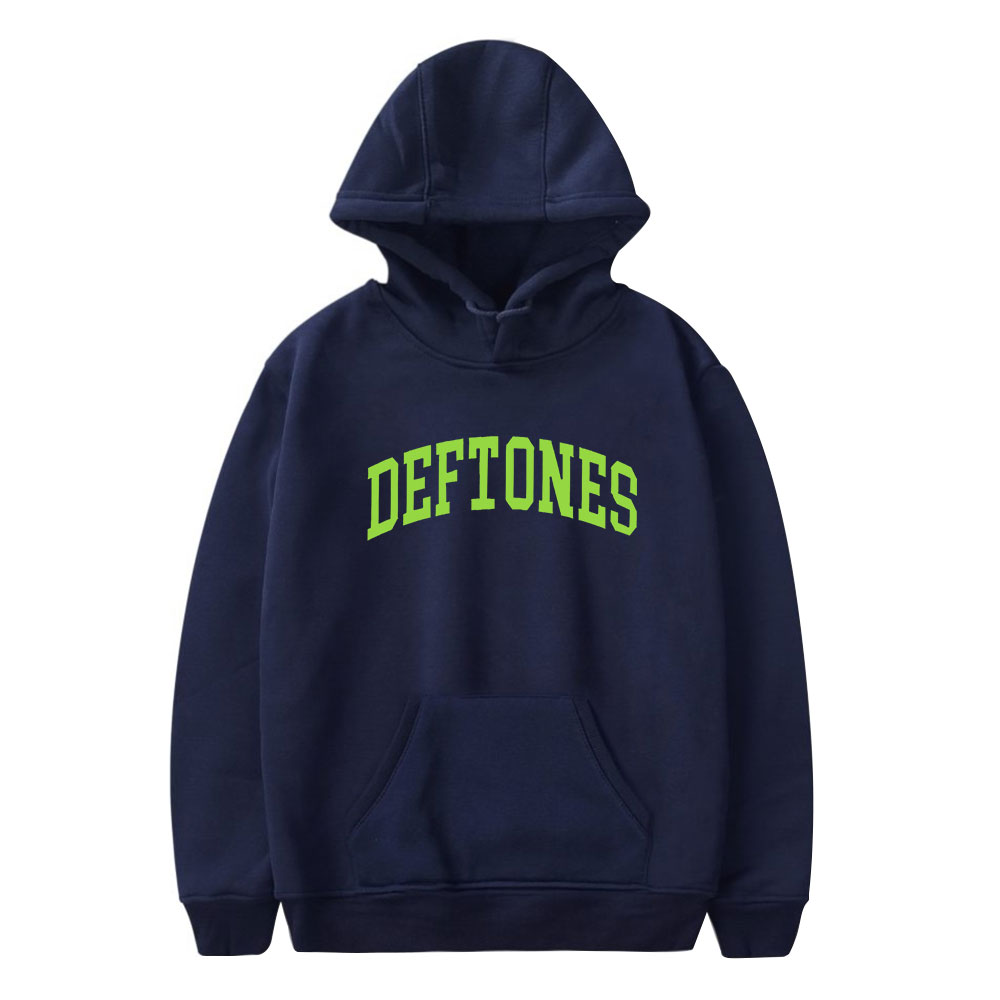 Deftones Navy and Green Colligate Logo Hoodie - Deftones Merch
